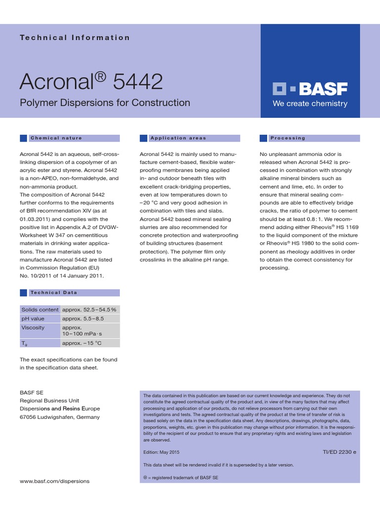 Acronal 5442_TDS.pdf | Cement | Polymers