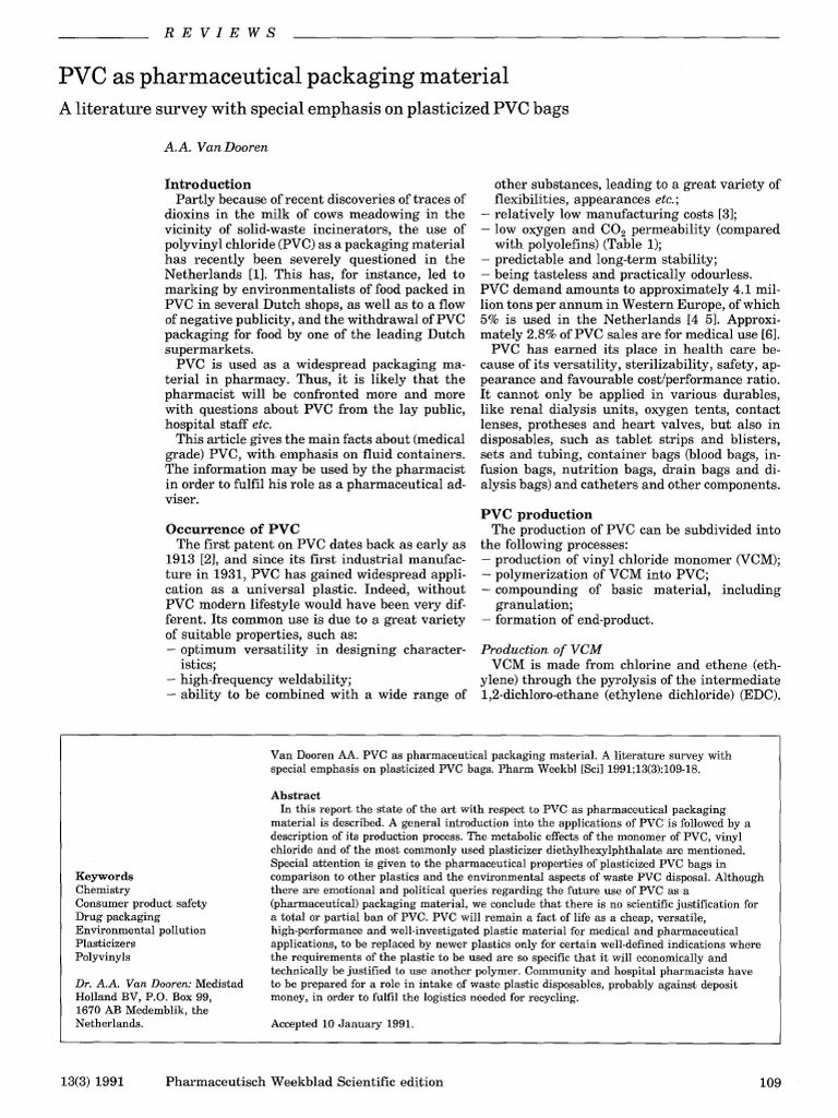 PVC As Pharmaceutical Packaging Material | PDF | Polyvinyl Chloride ...