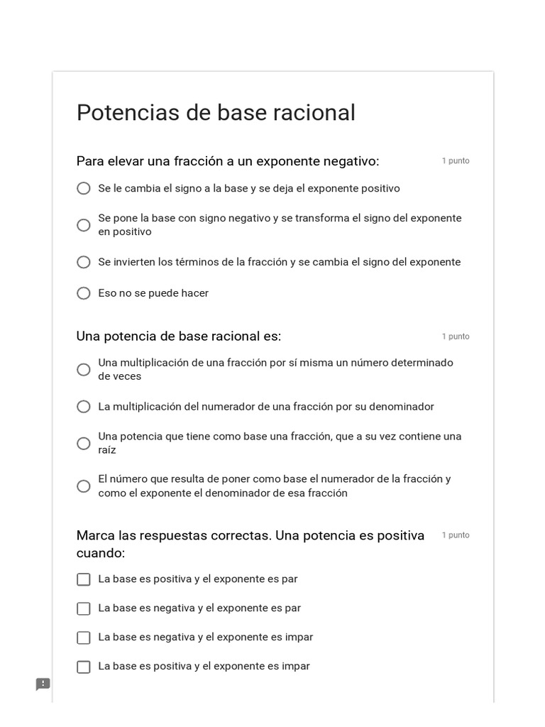 Potencias de Base Racional | PDF | Exponenciación | Fracción (Matemáticas)