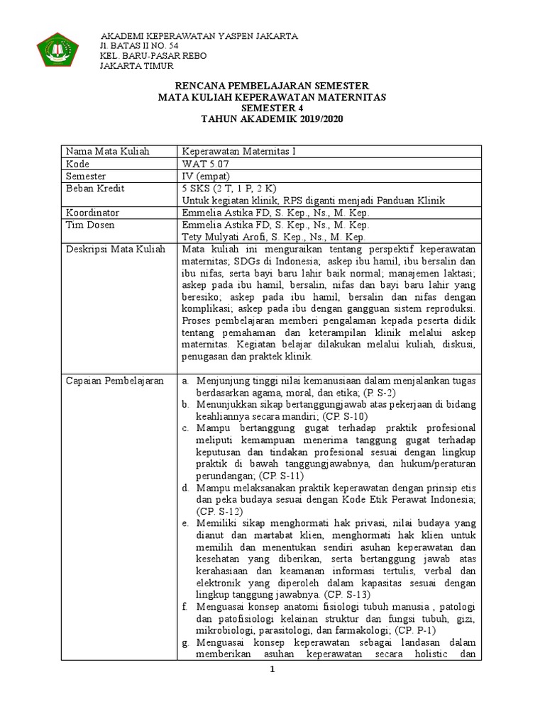 RPS Kep. Maternitas 2019-2020 | PDF | Pengembangan Diri | Kesehatan Holistik