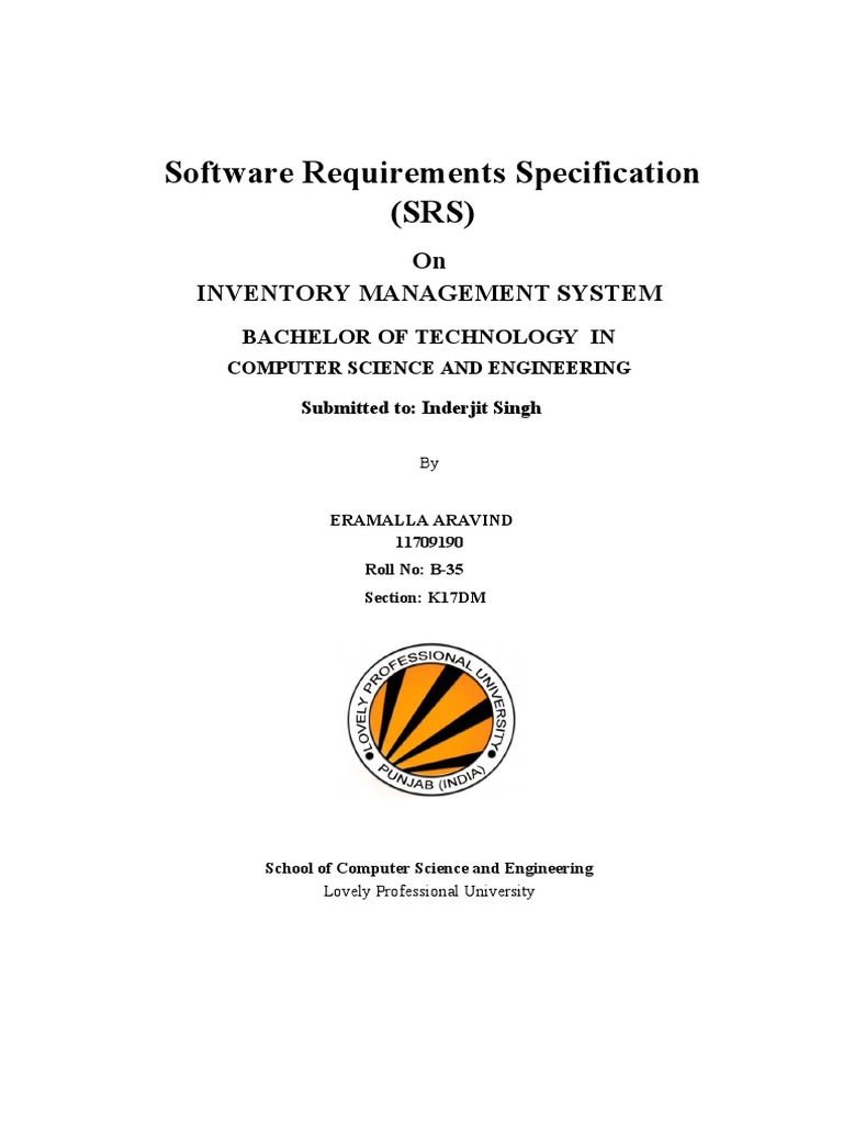 Software Requirements Specification Inventory Management System 1 | PDF | Databases | Computer ...