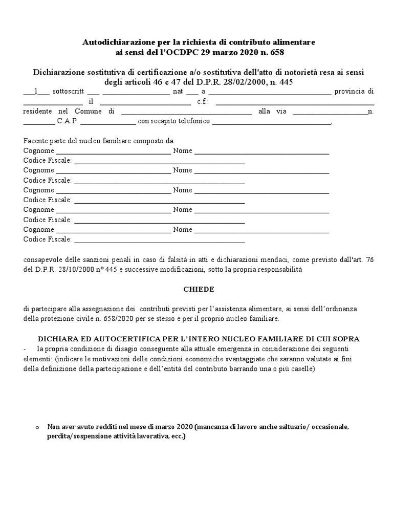 Modulo Autocertificazione | PDF