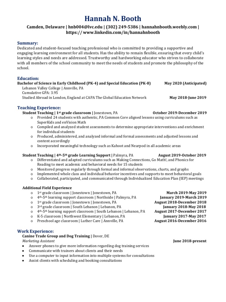 Hannah Booth-Resume | Download Free PDF | Individualized Education ...