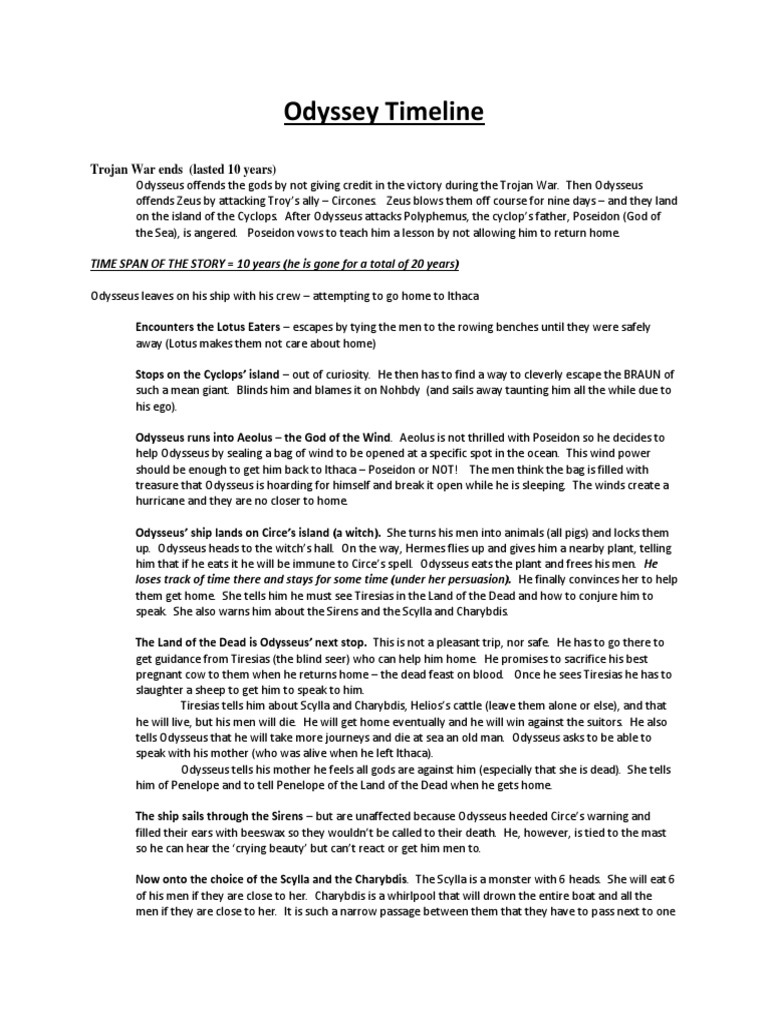 Odyssey Timeline Landscape PDF | PDF | Odysseus | Penelope
