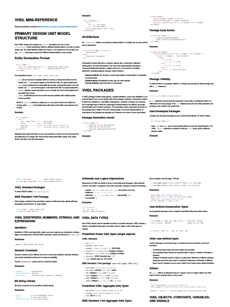 VHDL Cheatsheet | PDF | Vhdl | Subroutine