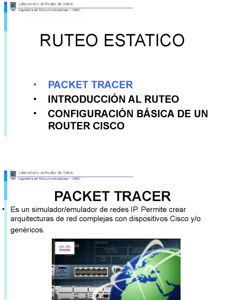 Lab 6 - Ruteo Estatico PacketTracer | PDF | Enrutador (Computación) | Enrutamiento