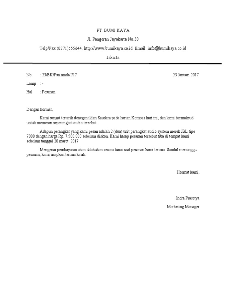 Contoh Surat Bentuk Semi Block Style | PDF