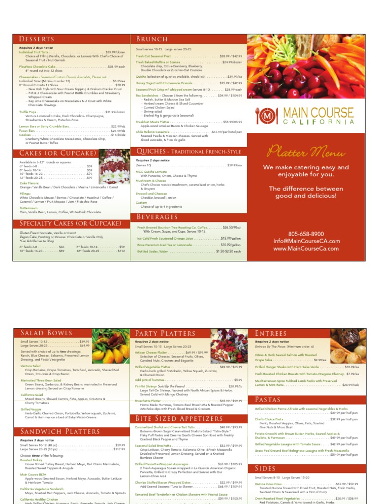 Main Course Platter Menu | PDF | Cheesecake | Salad