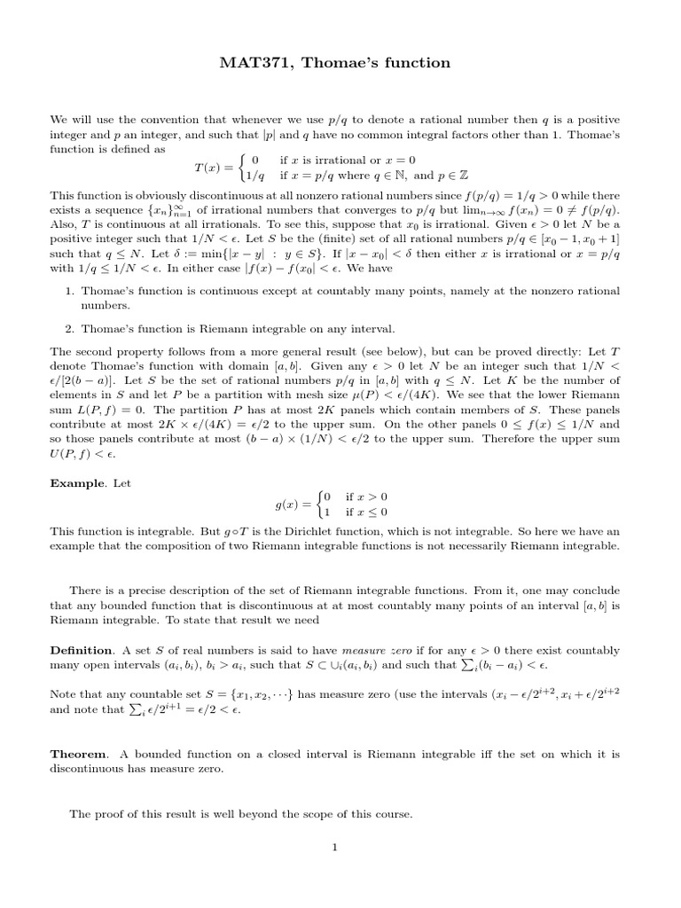 Thomae Function | PDF | Summation | Algebra