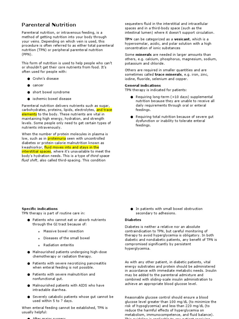Parenteral Nutrition | PDF | Intravenous Therapy | Nutrition