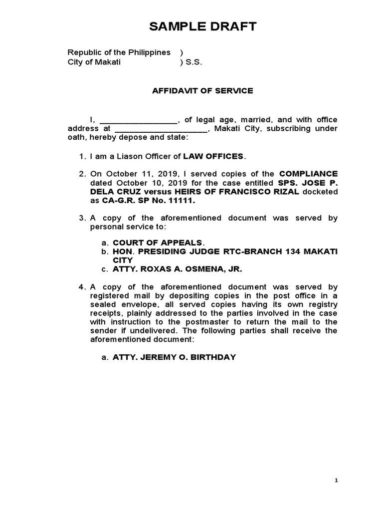 Sample Affidavit of Service 2020 | PDF
