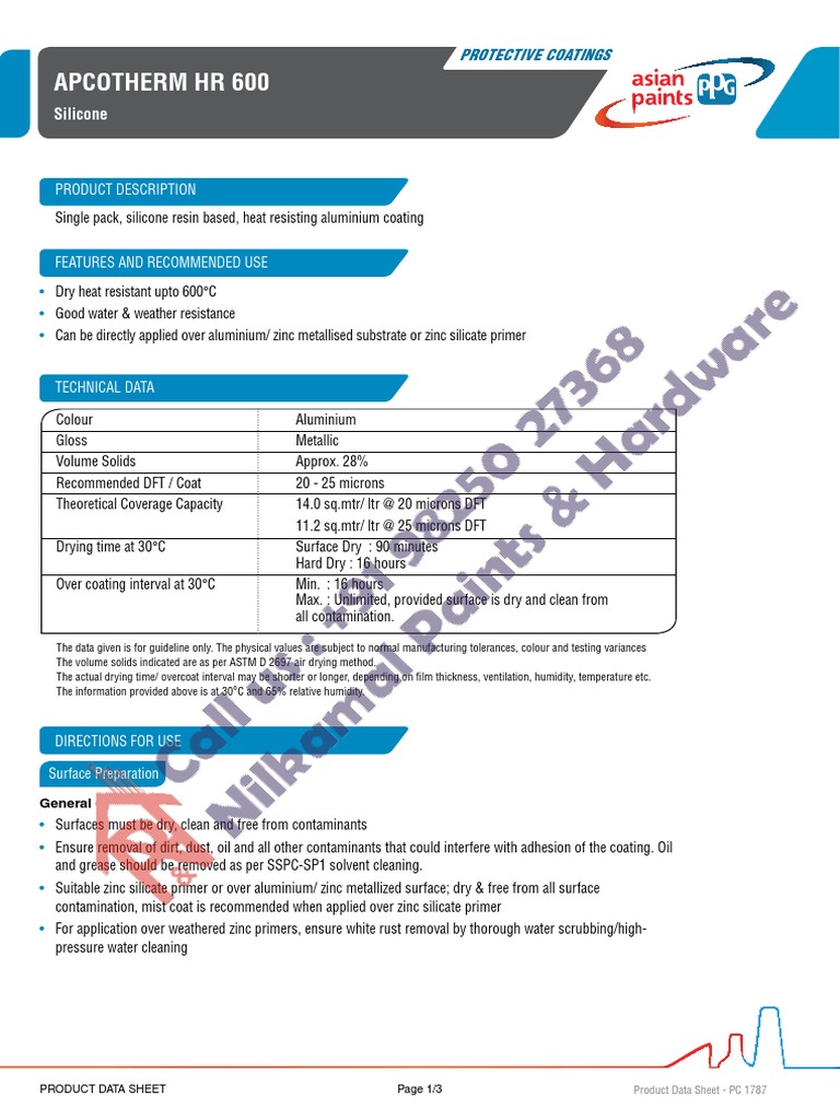 APCOTHERM HR 600 Product Data Sheet | PDF | Paint | Materials