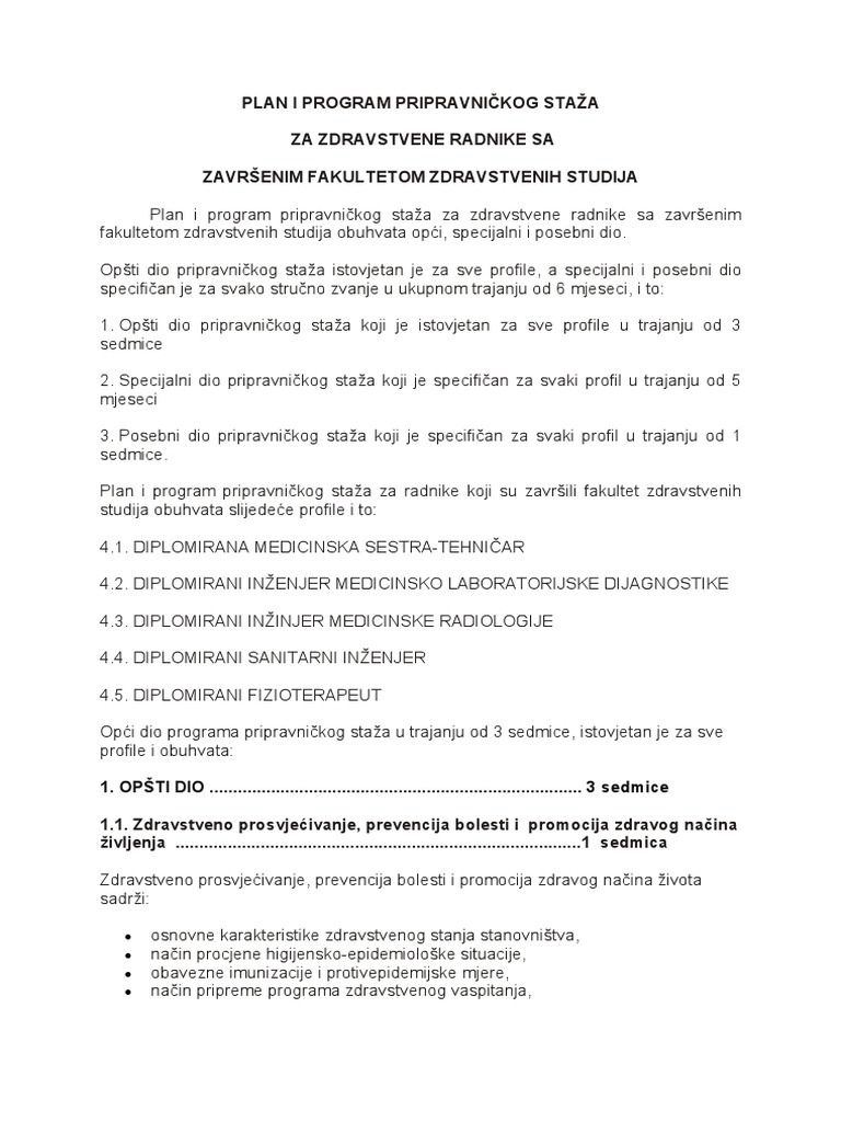 Plan I Programa Fak ZDR Studija | PDF