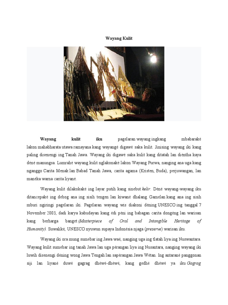 Materi Seni Prtunjukan Wayang Kulit Kelas Xi | PDF