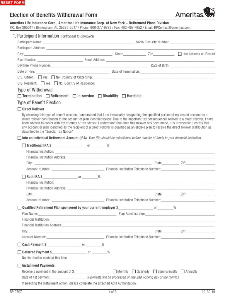 Benefits Withdrawal Form | PDF