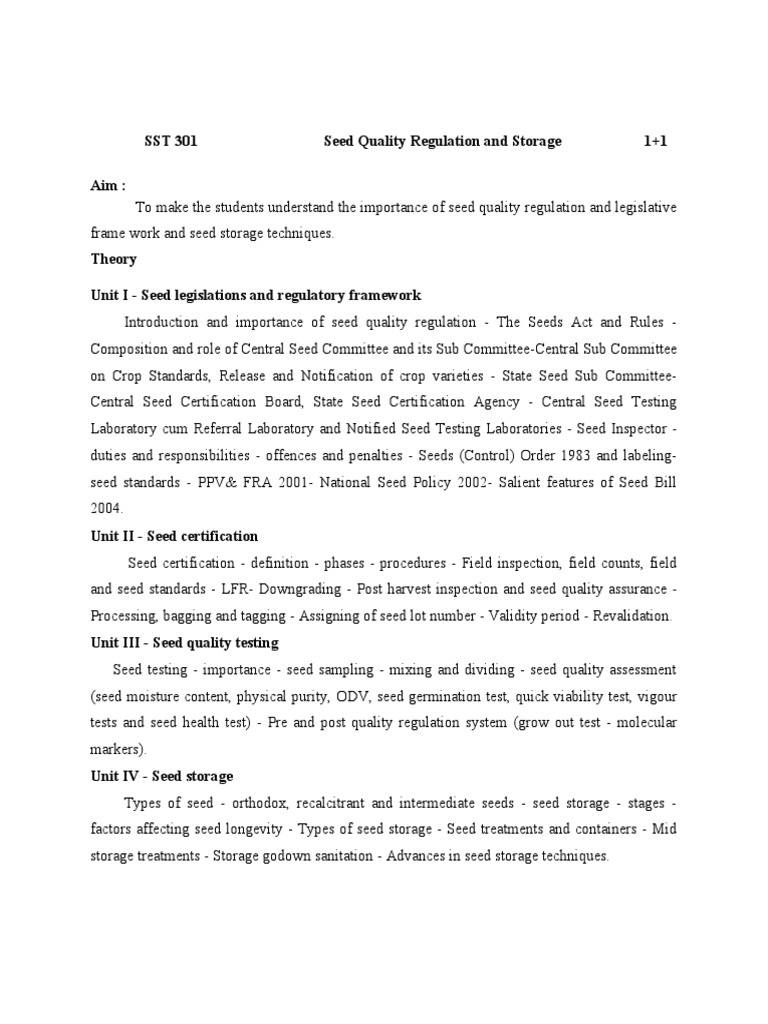 SST301 2015syllabus | PDF | Seed | Certification