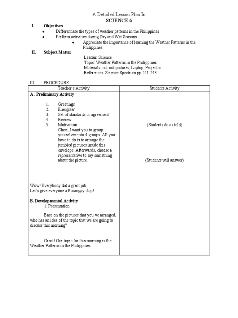 Weather Patterns Lesson Plan | PDF | Wet Season | Lesson Plan