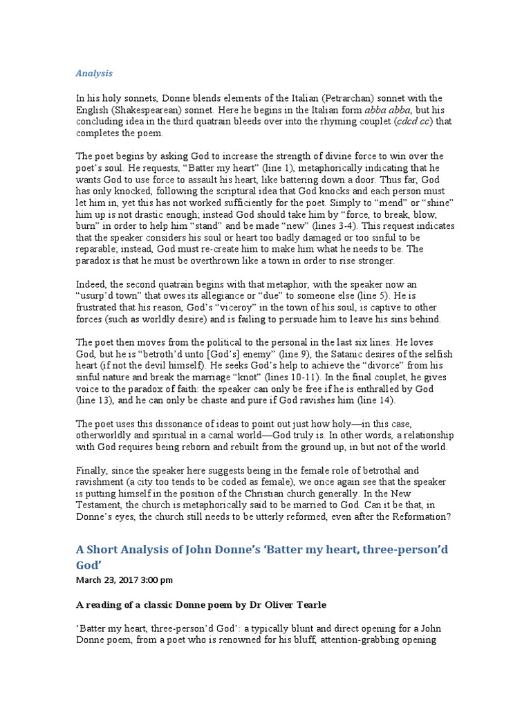 Analysis of Donne's 'Batter my heart | PDF | Sonnets | British Poetry