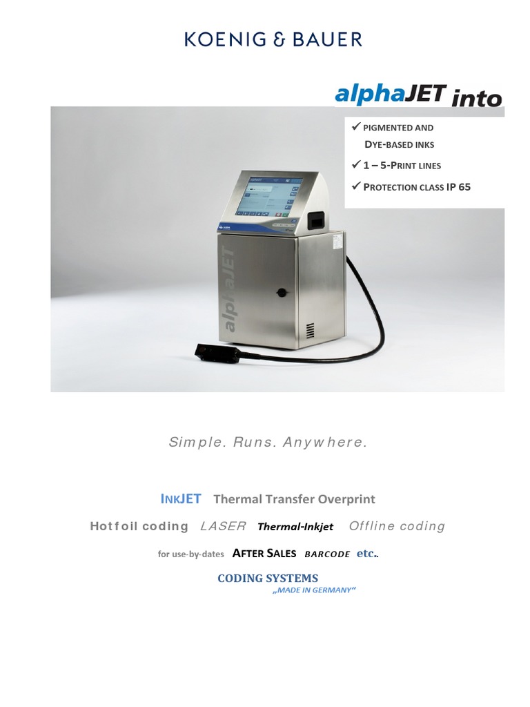 alphaJET Into en | PDF | Printer (Computing) | Ink