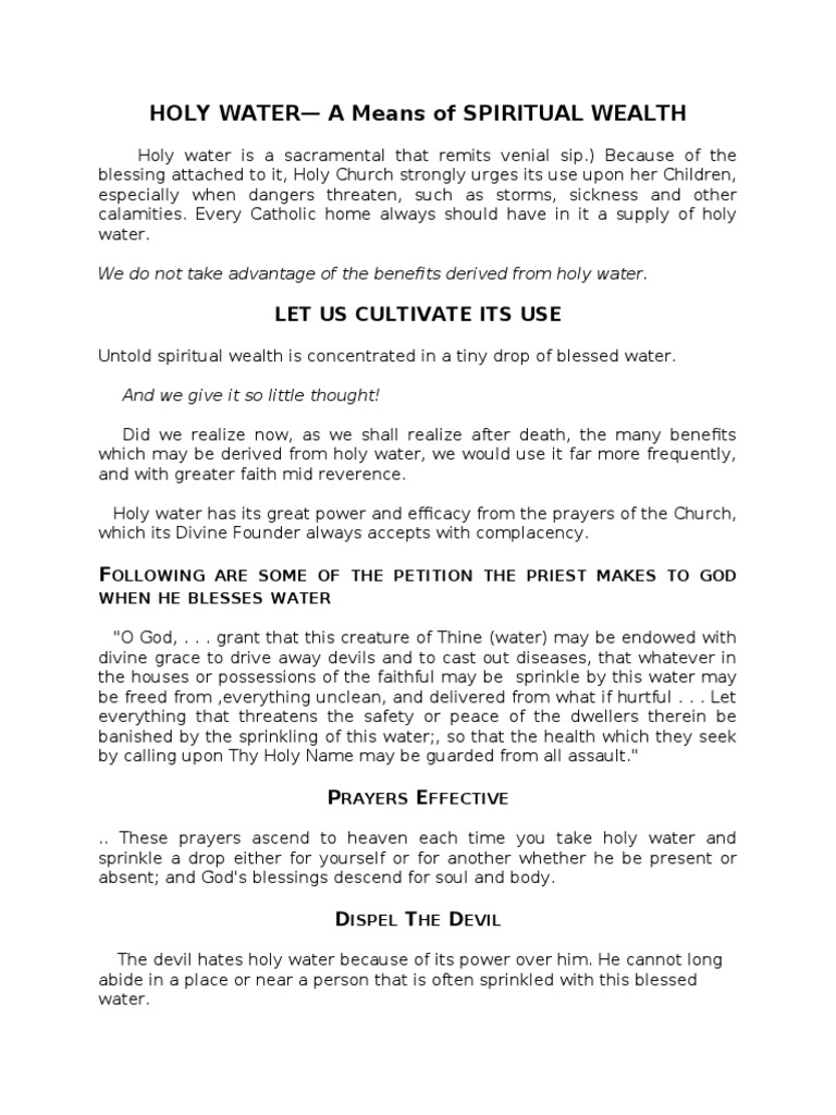 Holy Water: Spiritual Benefits and Use | PDF | Anglicanism | Catholic ...