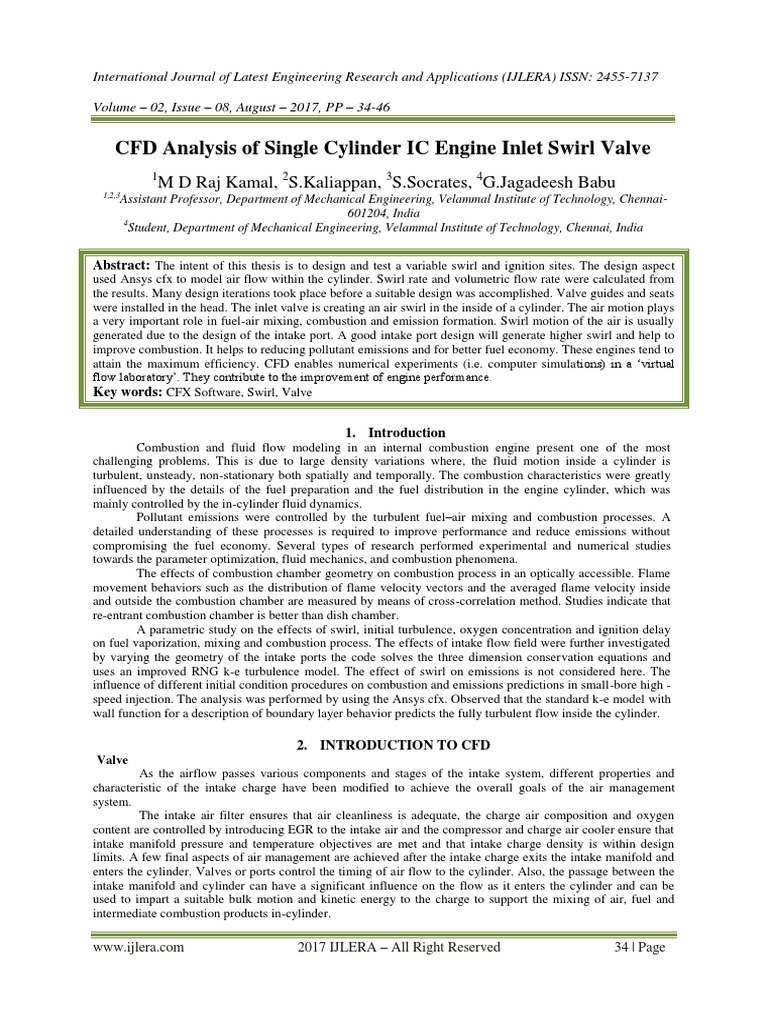 CFD Analysis of Single Cylinder IC Engine Inlet Swirl Valve PDF | PDF ...