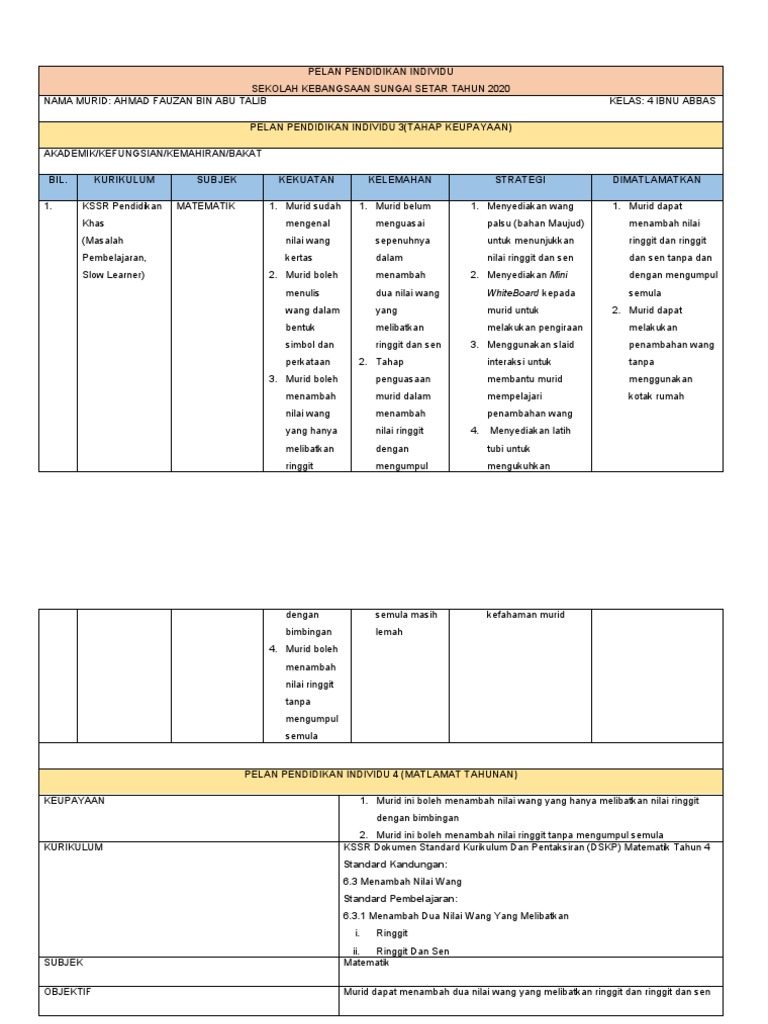Pelan Pendidikan Individu | PDF