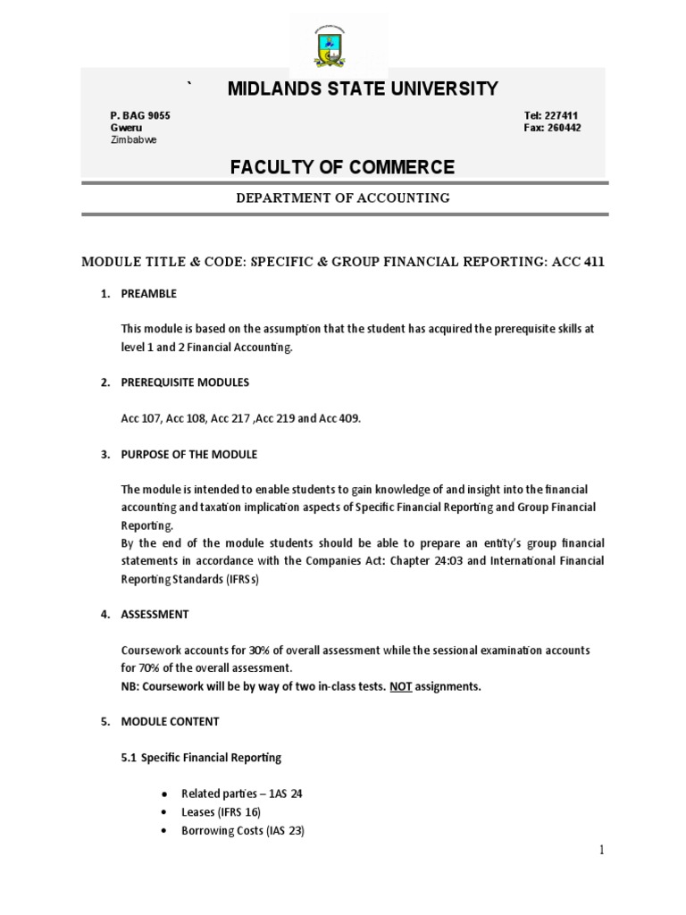ACC 411 Module Outline Revised Jan 2018 | PDF | International Financial ...