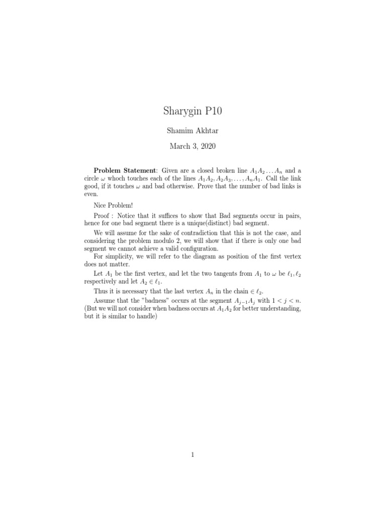 Sharygin Solutions | PDF | Tangent | Mathematical Objects