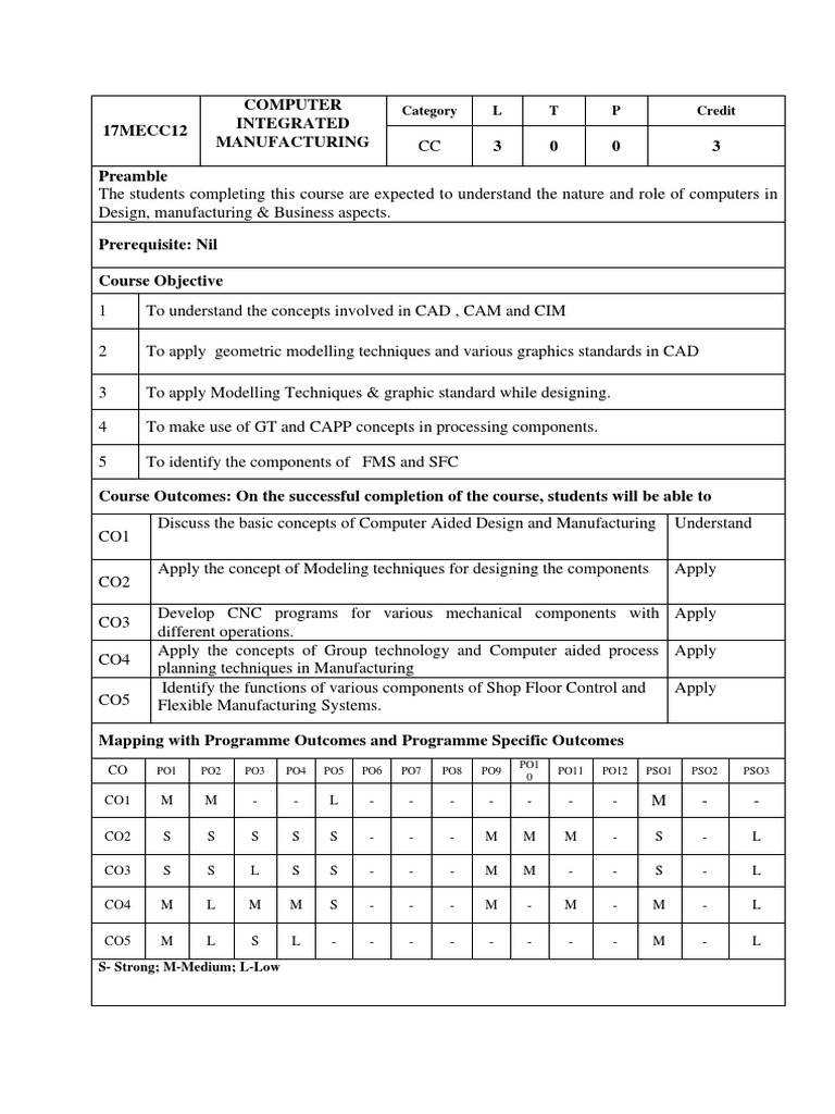 Computer Integrated Manufacturing Syllabus | PDF | Numerical Control ...
