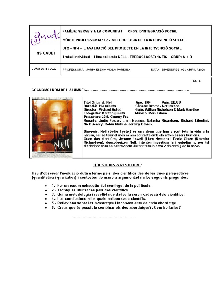 MP - 02 - UF2 - NF4 - Fitxa Pel Lícula NELL | PDF