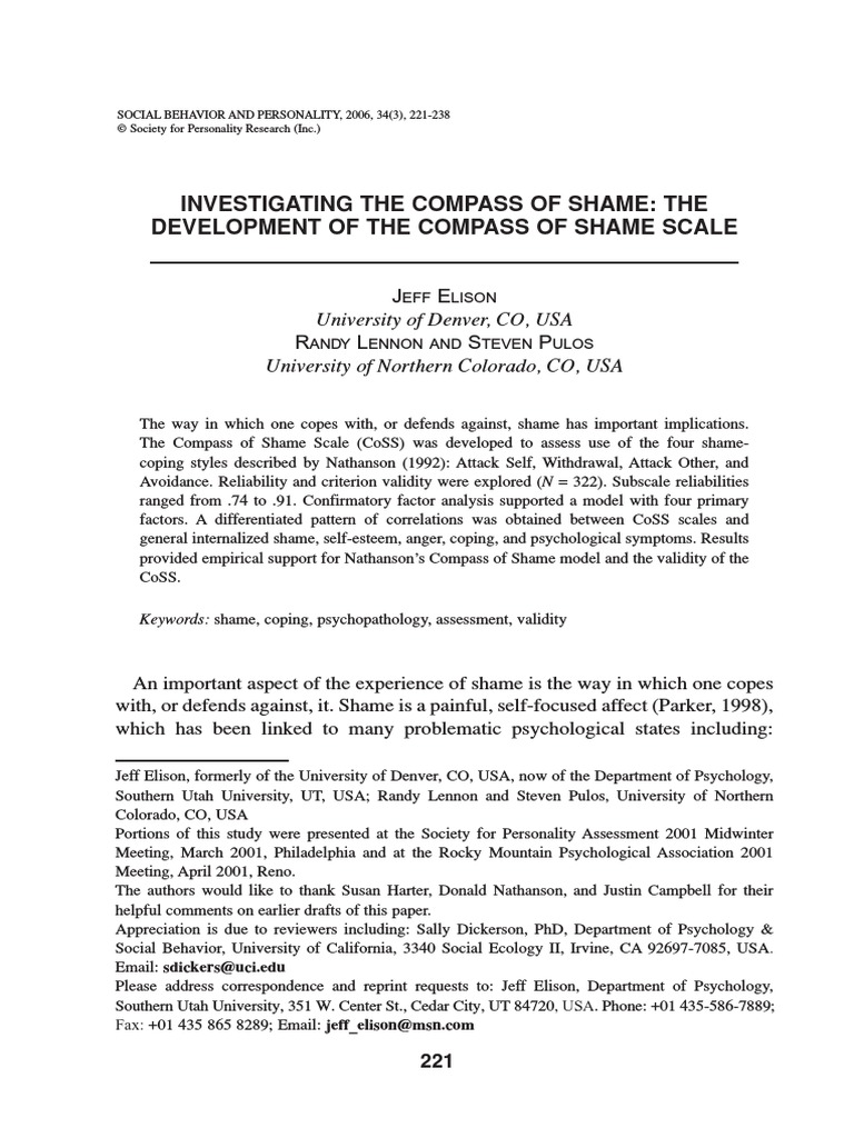 Investigating The Compass of Shame PDF | PDF | Shame | Validity ...