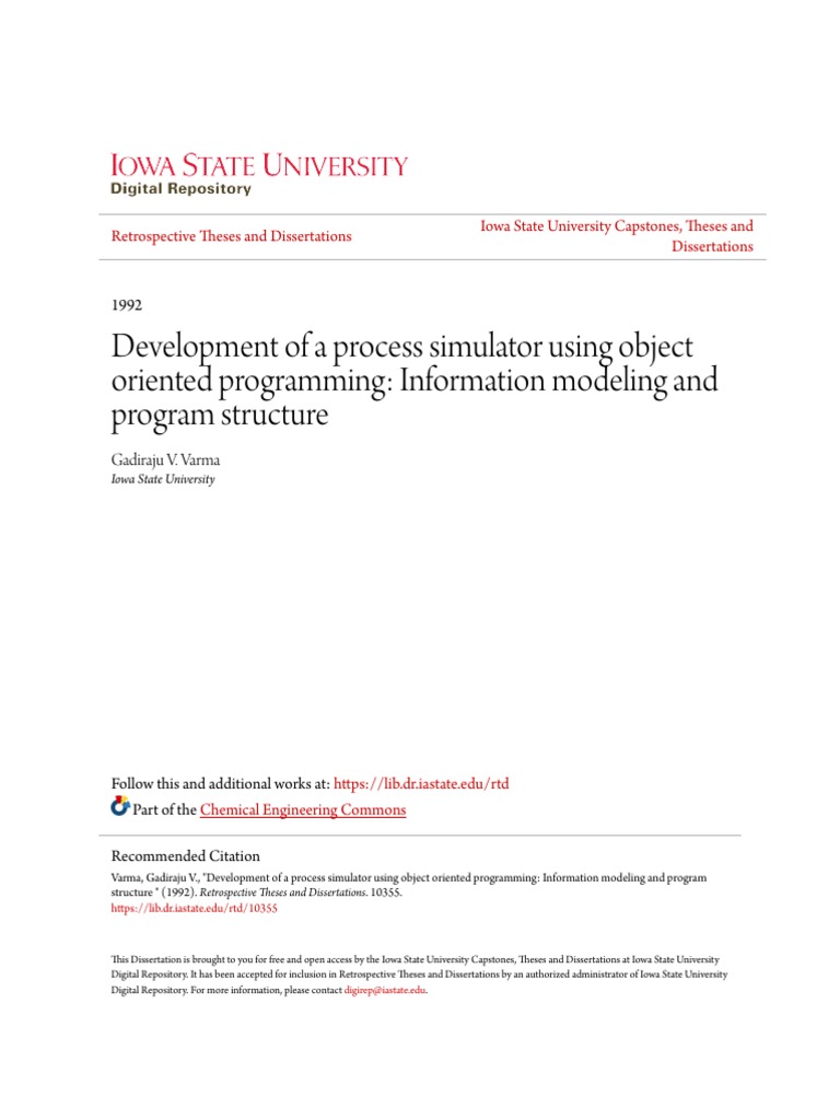 Development Of A Process Simulator Using Object Oriented Programm Download Free Pdf Object