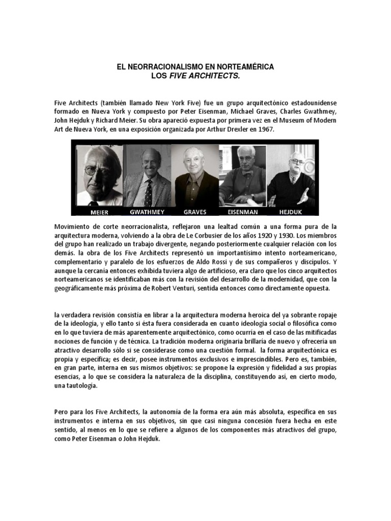 Neorracionalismo: Los Five Architects en EE.UU. | PDF | Medios de arte ...
