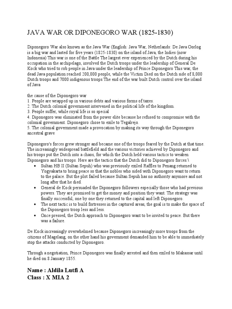 Java War or Diponegoro War | PDF | Indonesia | Conflicts