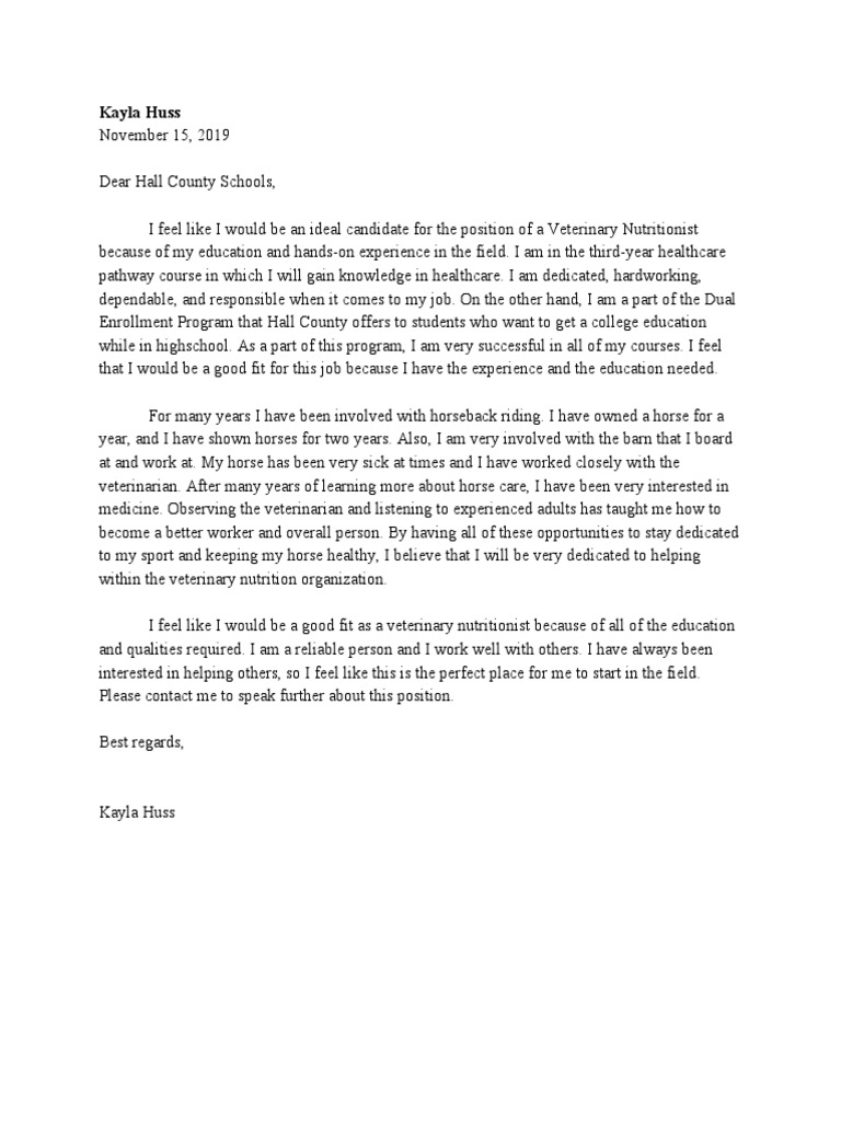 Cover Letter - Kayla Huss | PDF | Lifestyle