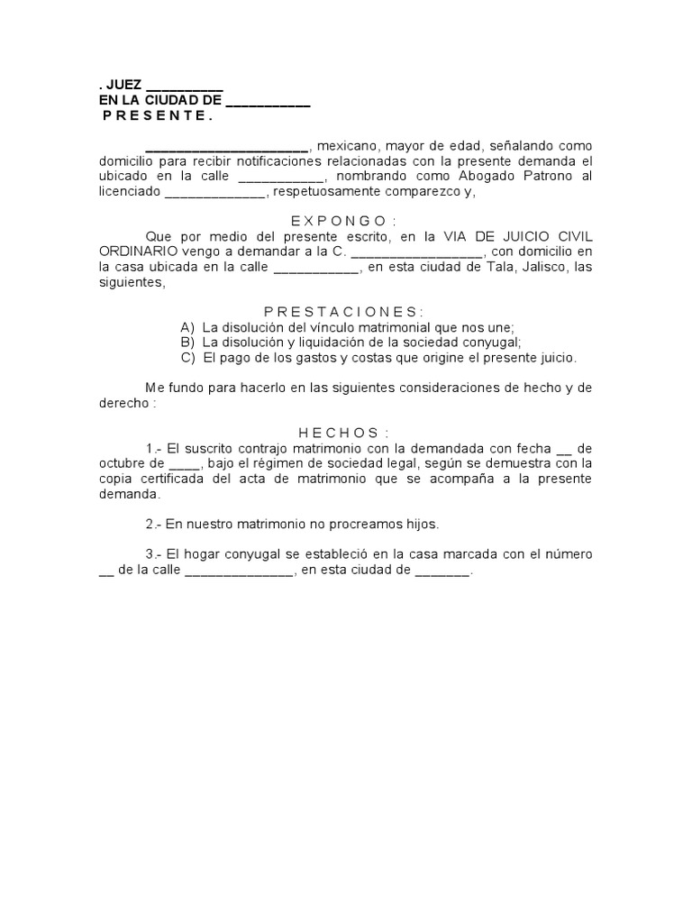 Formato Proemio Divorcio | PDF