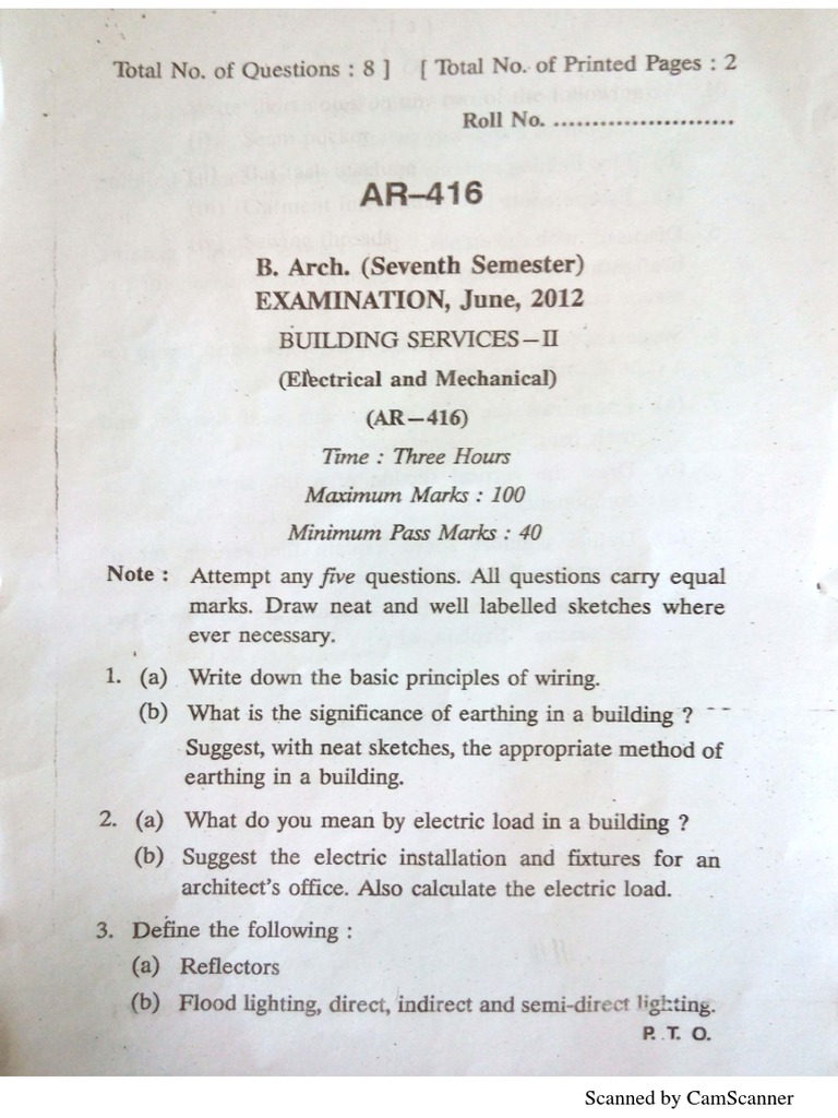 RGPV University Question Paper B.arch Building Services | PDF