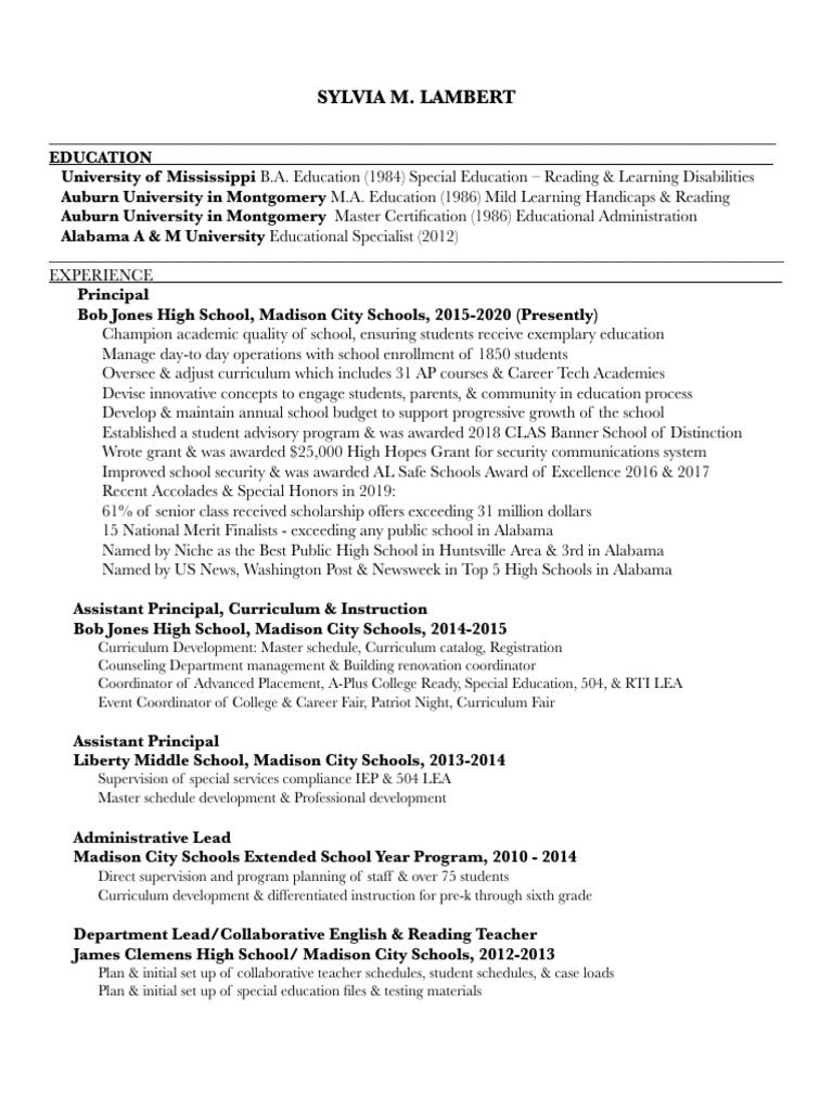 Mrs. Sylvia Lambert Resume | PDF | Advanced Placement | Special Education