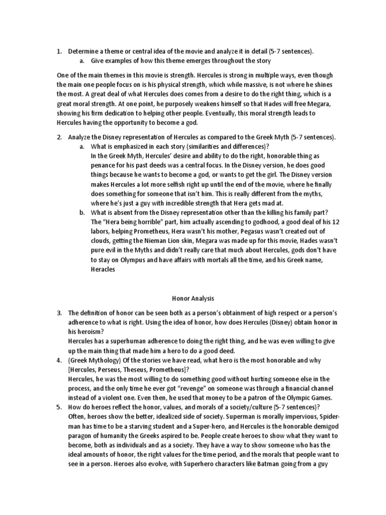 Hercules Movie Assignment Day 2 | PDF | Hero | Greek Mythology