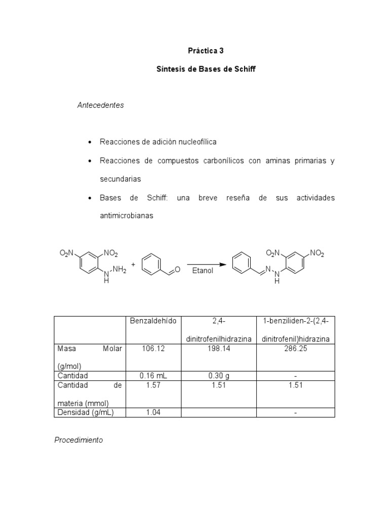 Bases de Schiff | PDF | Reacciones químicas | Grupo funcional
