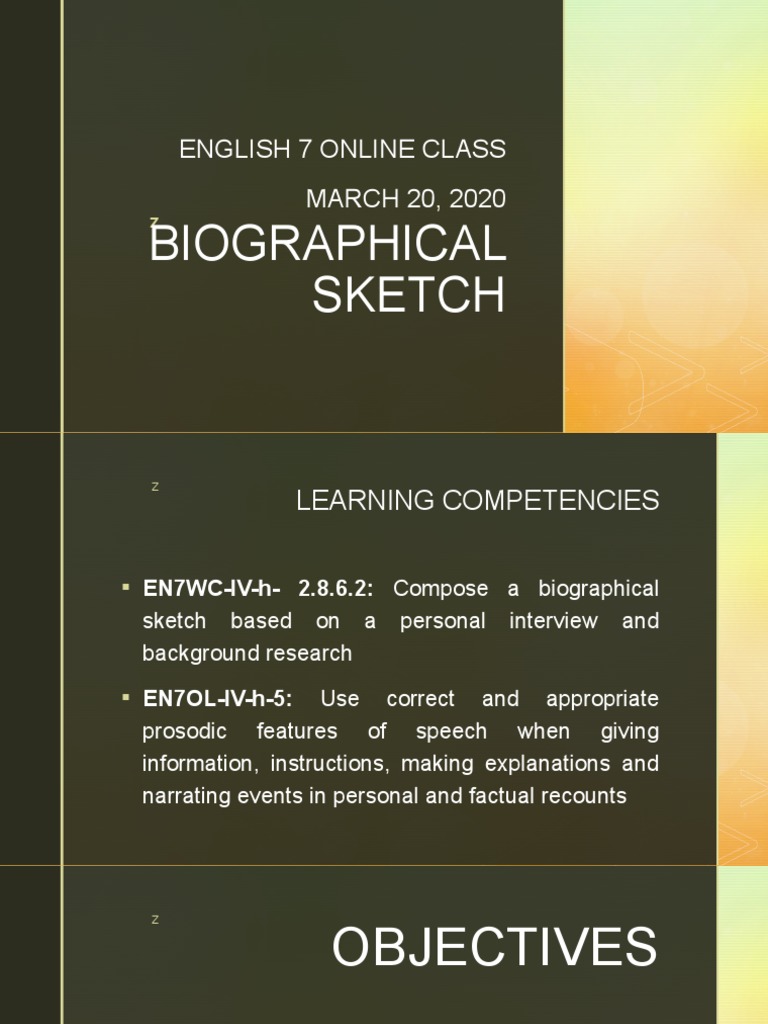 Biographical Sketch: English 7 Online Class MARCH 20, 2020 | PDF