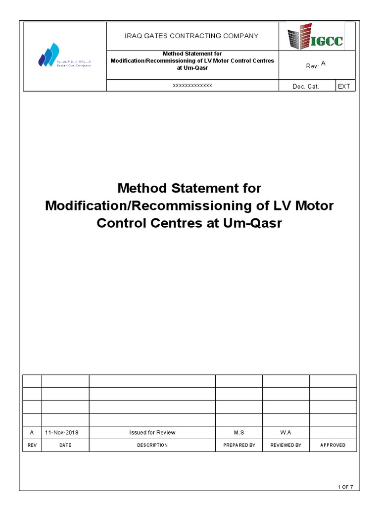 Elect 09 Method Statement For MCC Modification and Recommissioning ...