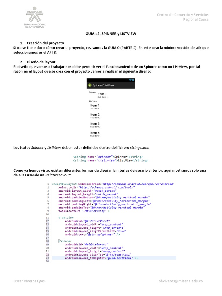 GUIA 2. Uso de Spinner y ListView Simple PDF | PDF | Java (lenguaje de programación) | Android ...