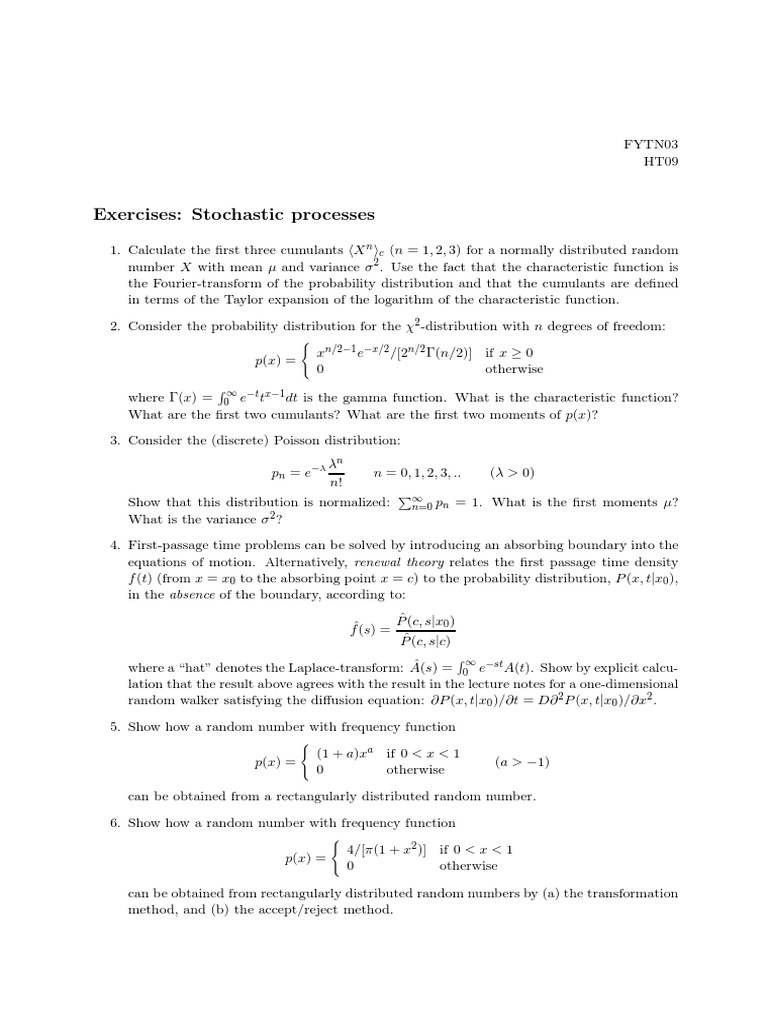 Exercises: Stochastic Processes | PDF | Normal Distribution | Poisson Distribution