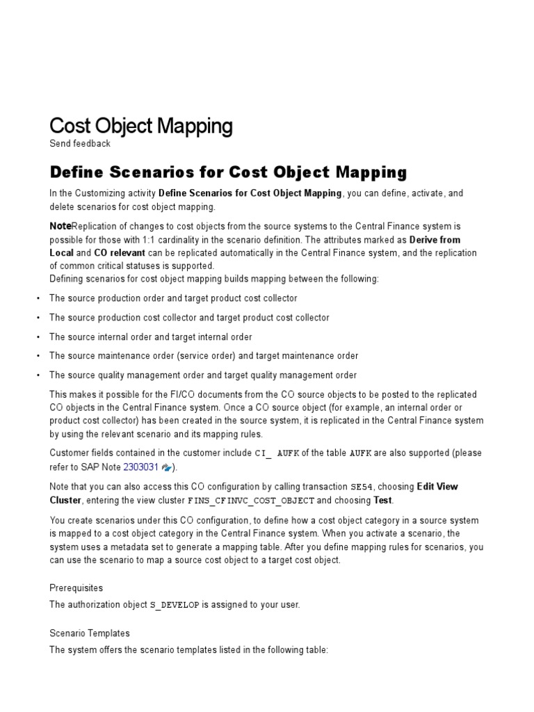 Define Scenarios For Cost Object Mapping | PDF | Replication (Computing) | Object (Computer Science)