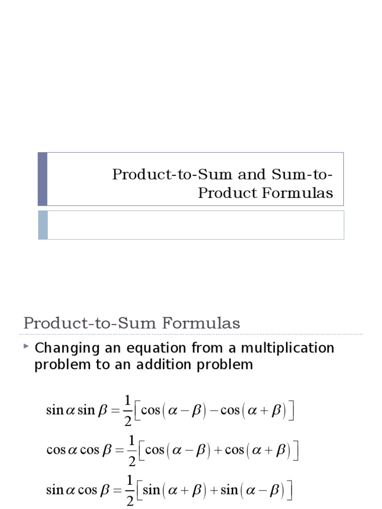Trigonometric Product-Sum Formulas | PDF | Trigonometric Functions | Sine