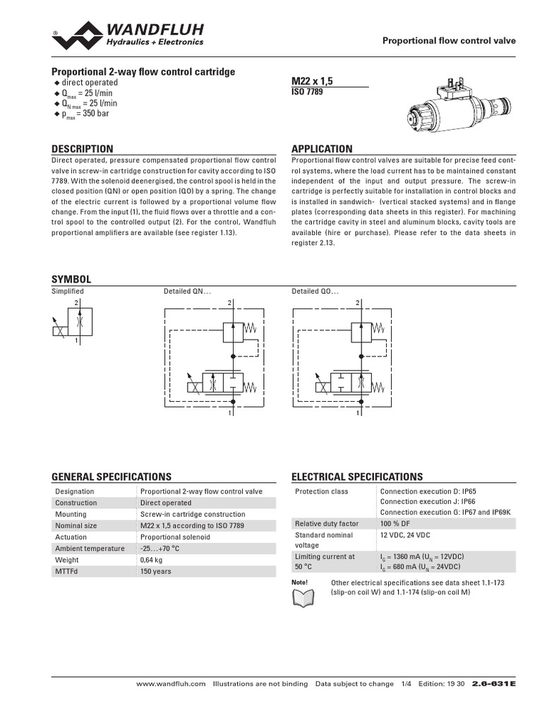 Proportional 2-Way Flow Control Cartridge M22 X 1,5: Direct Operated Q ...