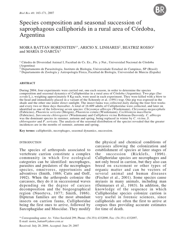 Species Composition and Seasonal Succession of Saprophagous ...