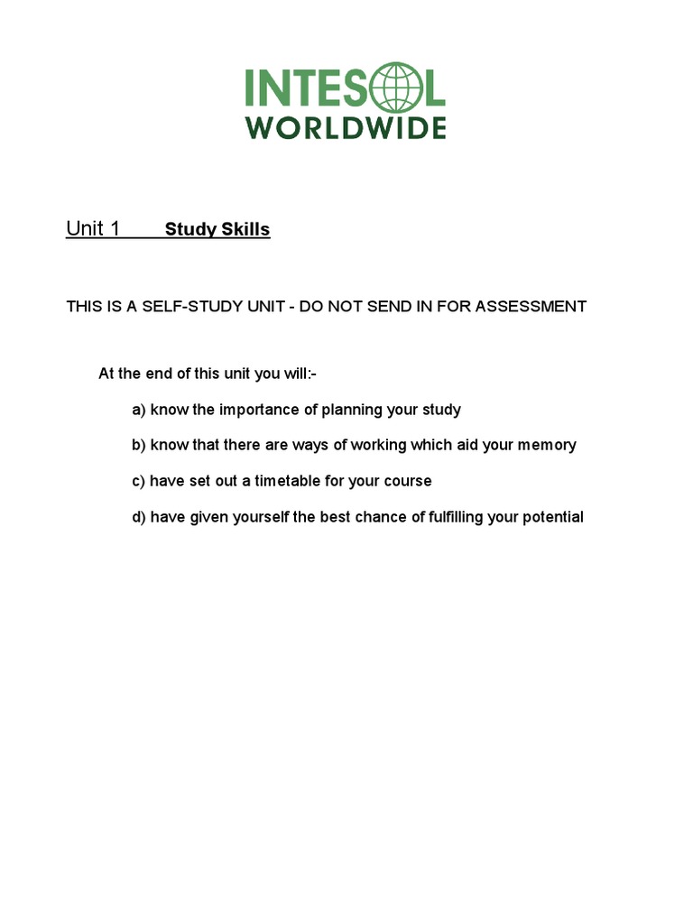 Unit 1: Study Skills | PDF | Study Skills | Motivation