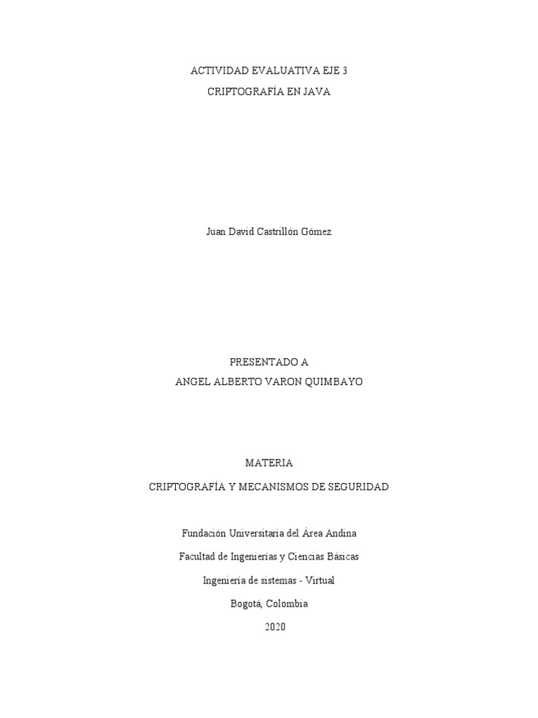 Eje 3 Criptografía | PDF | Java (lenguaje de programación) | Criptografía